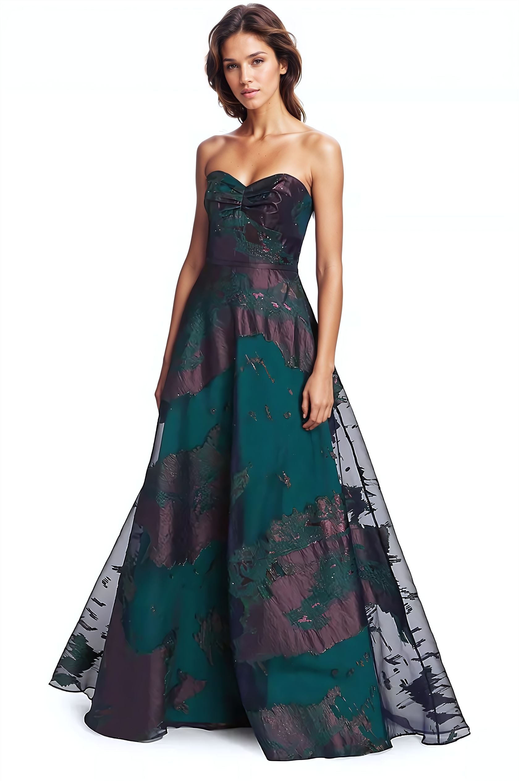 Strapless Sweetheart Satin Burn Out A-line Gown- Rene Ruiz Collection