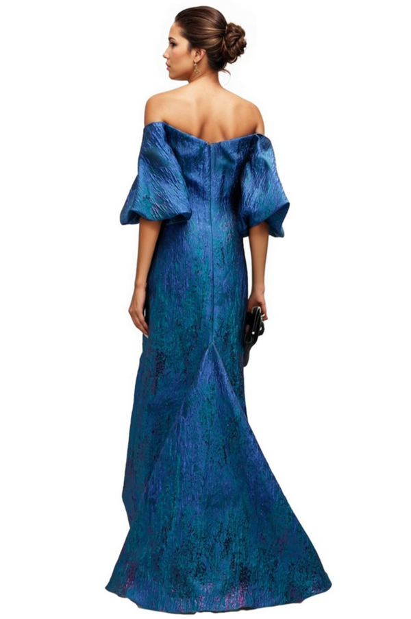 Off The Shoulder Puff Sleeve Gown - Rene Ruiz Collection