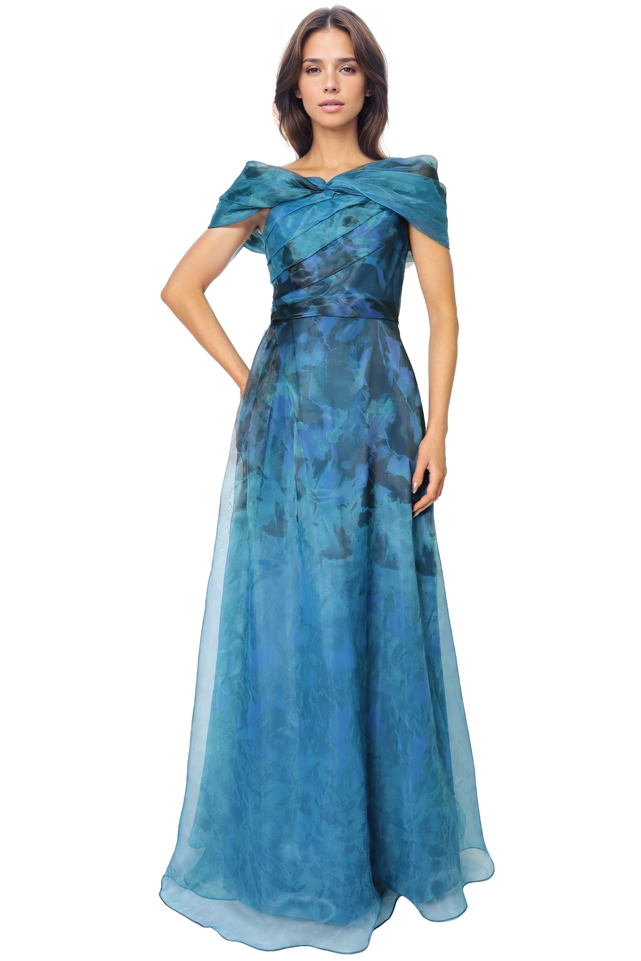 Twisted Off-The-Shoulder Organza Gown- Rene Ruiz Collection