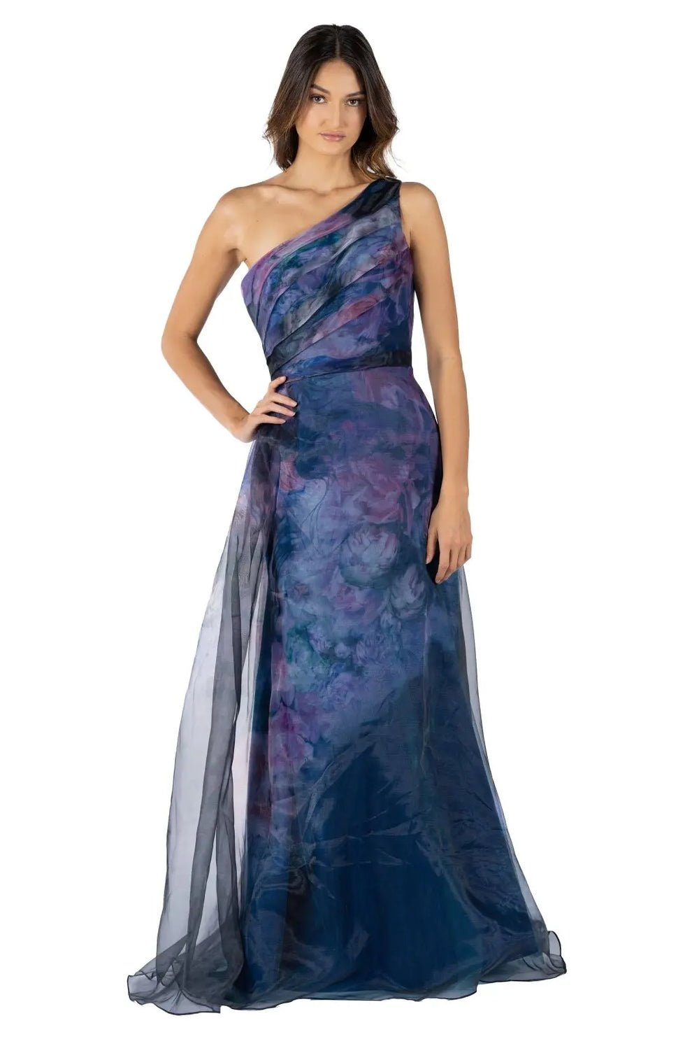 One Shoulder Organza Gown - Rene Ruiz Collection